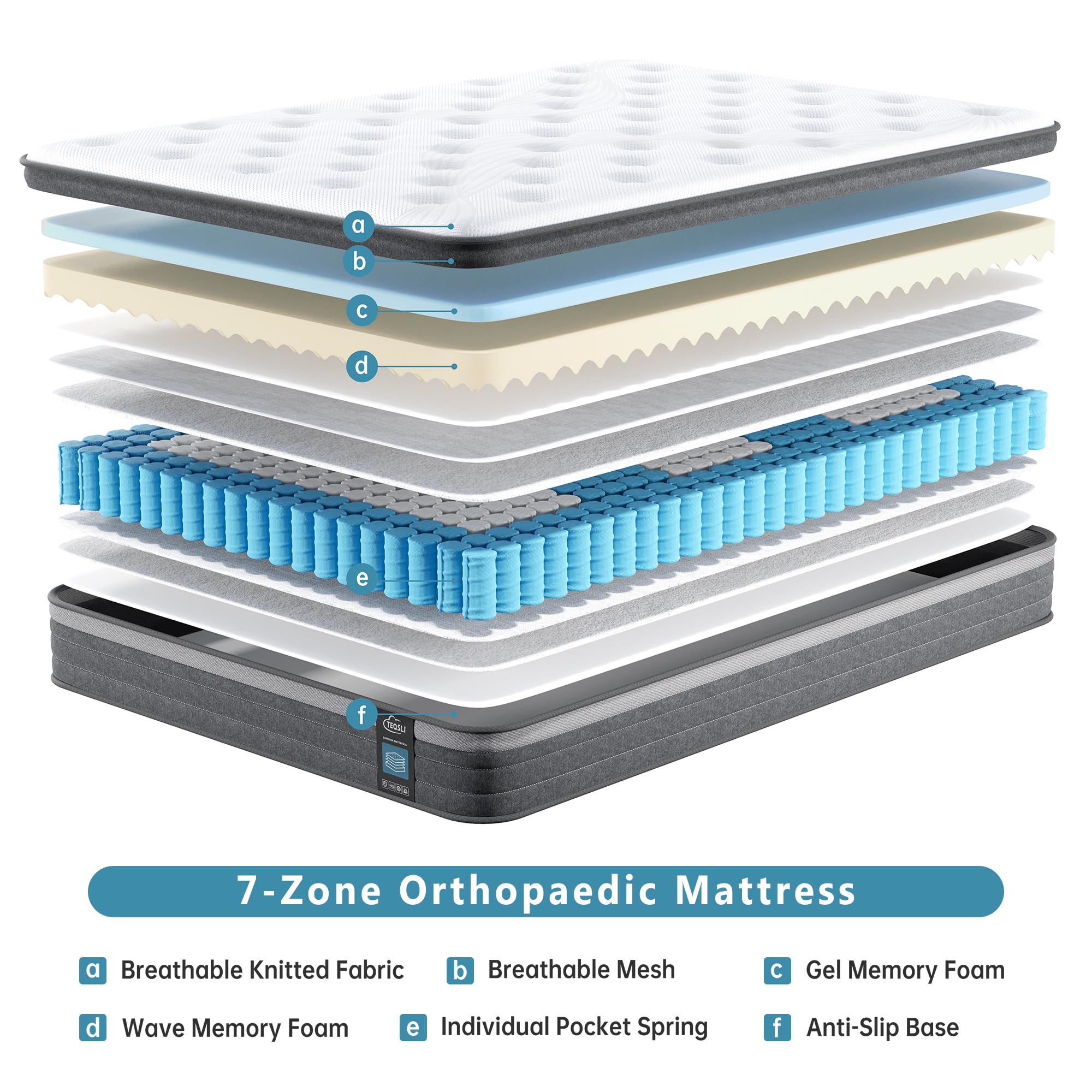 TeQsli Twin Mattress, 12 Inch Gel Memory Foam Hybrid Mattress Twin Size Pocket Springs Mattress with Motion Isolation & Pain Relief, Medium Firm Support, CertiPUR-US