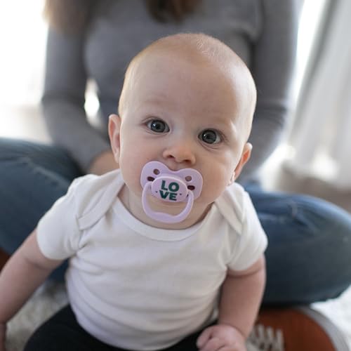 Dr. Brown's Advantage Baby Pacifier, Fully Symmetrical Soother with Soft Silicone Bulb, 0-6m, BPA Free, Lavender Love, 2 Pack (Style May Vary)