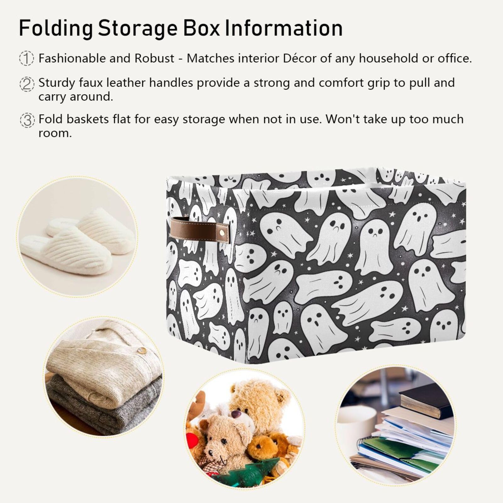 Jthubd Halloween Boo Storage Basket for Organizing Waterproof Foldable Storage Bin with Handles Closet Organizer Halloween Party Basket Spooky Basket Stuffer, 1Pack