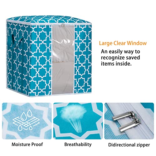 PFFVRP Storage Bags 100L 6-Pack, Blanket Clothes Organization with Reinforced Handle and Clear Window, Foldable with Sturdy Zipper, Large Capacity Comforter Storage Bag(Blue)