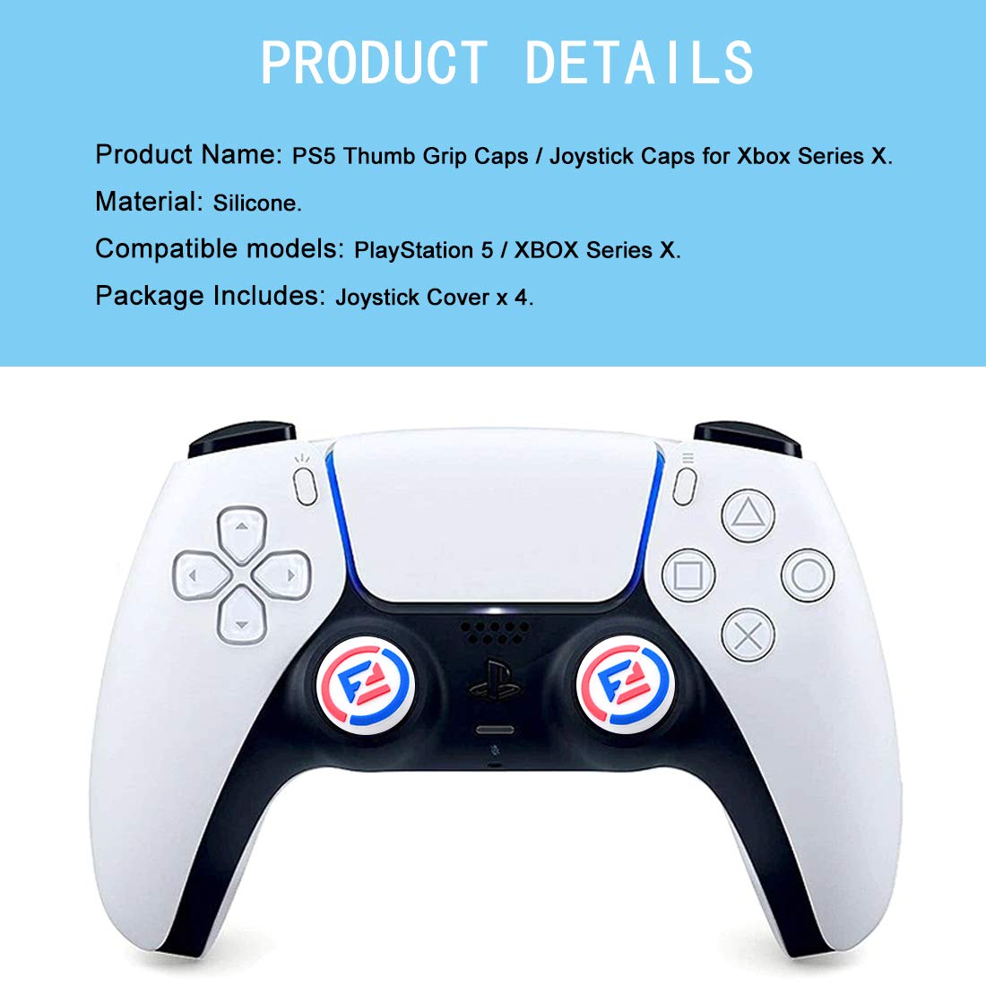 FXICAI Thumb Grip Caps Compatible with PS5/Xbox Series X/S/Xbox 360/PS4/PS3/Nintendo Switch Pro Controller, Soft Non-Slip Silicone Joystick Cover (4Pcs)