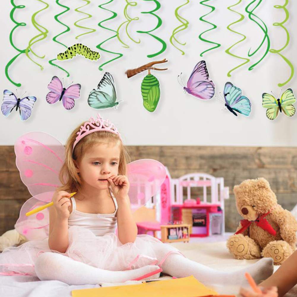 Spring Butterfly Party Supplies Hanging Swirl Decorations for Girls,Boys,Kids Home,Classroom,Baby Showers,Bridal Shower(30CT)