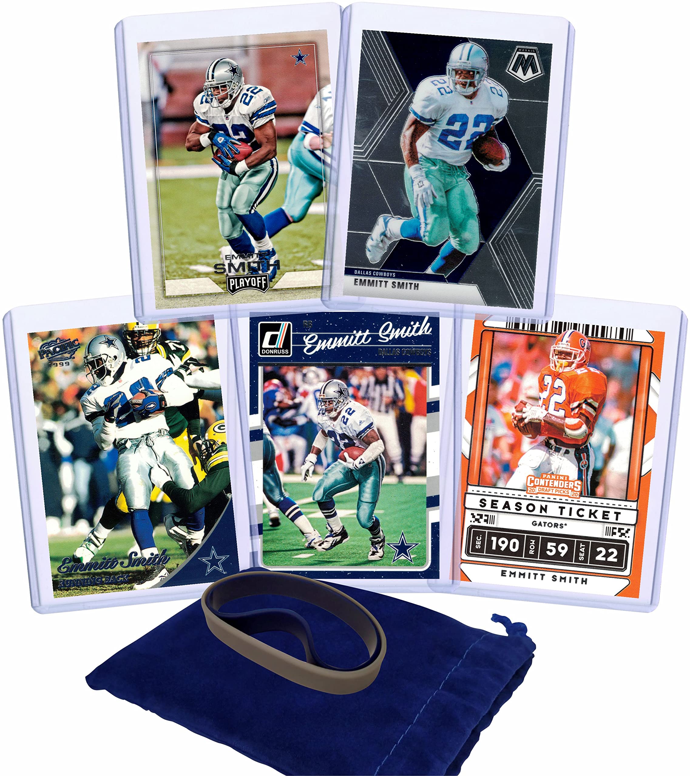 Emmitt Smith Football Cards (5) Assorted Bundle - Dallas Cowboys Trading Card Gift Set