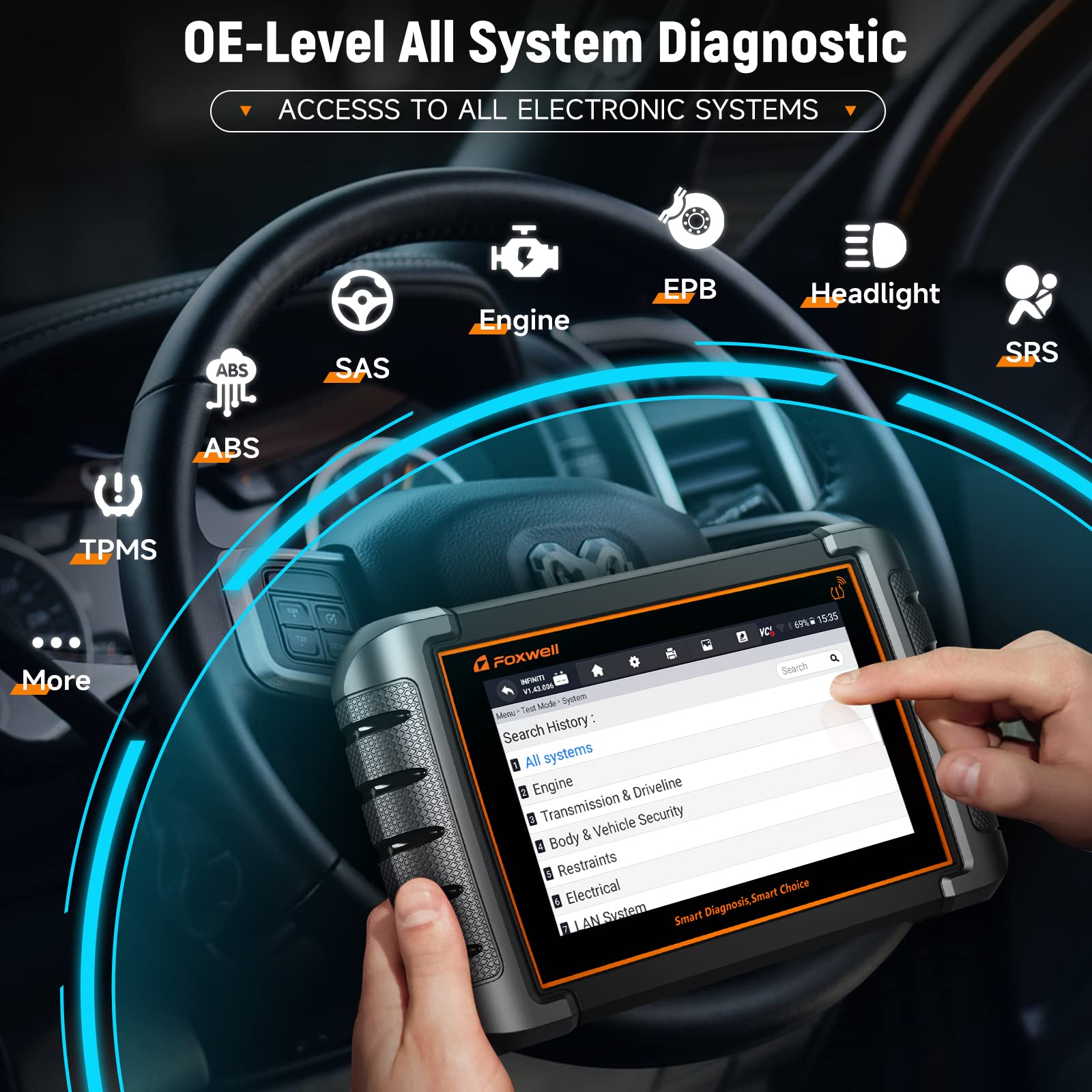 FOXWELL NT809TS OBD2 Scanner Diagnostic TPMS All System Bluetooth Bidirectional Scan Tool with 30+ Services ABS/TPMS/EPB/Airbag/SAS/Battery/Oil Reset, 3-Year Update with 4 PCS Sensors