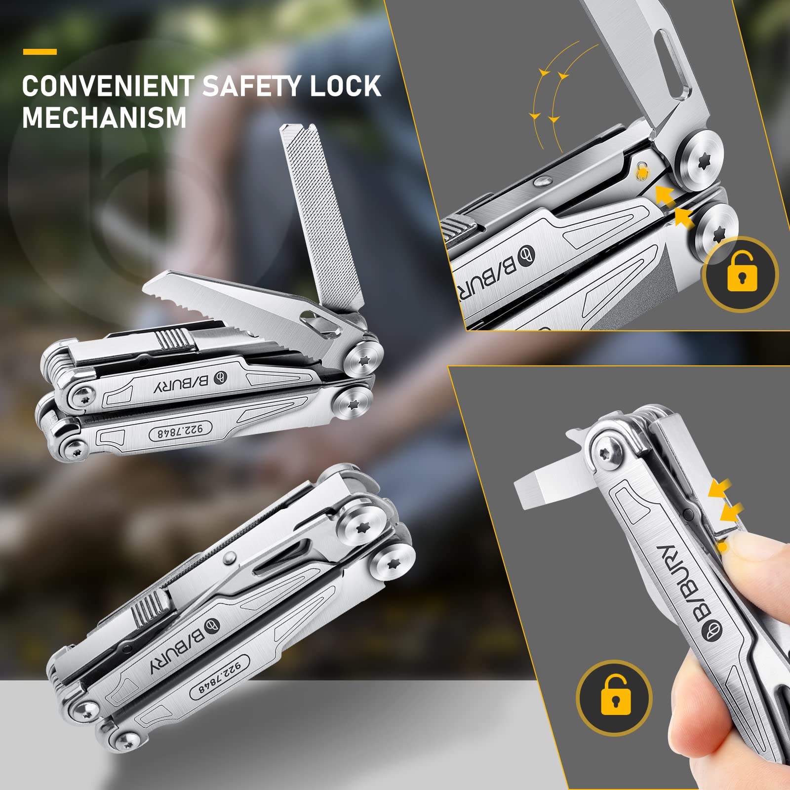 Gifts for Men Dad, BIBURY Multitool, 19-in-1 Stainless Steel Multi Tool with Fold-able Pliers, Screwdriver Sleeve, Scissors, Nylon Pouch, Muti-tool for Camping Survival Hiking Hunting Repairing