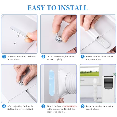 Humhold Portable Air Conditioner Window Vent Kit,4 Packs PVC Seal Panel, Max Adjustable Length 65 Inch, 5.9" Diameter Coupler, Universal Portable AC Duct Kit for Sliding Vertical & Horizontal Window