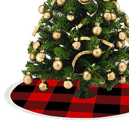 Dream Bay Christmas Tree Skirt,Buffalo Plaid Christmas Tree Mat for Xmas Party Decoration 48x48 Inches