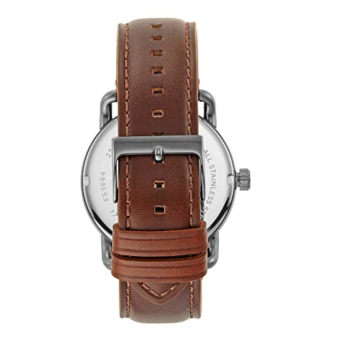 Fossil Men's Copeland Quartz Stainless Steel and Leather Three-Hand Watch, Color: Smoke, Brown (Model: FS5664)