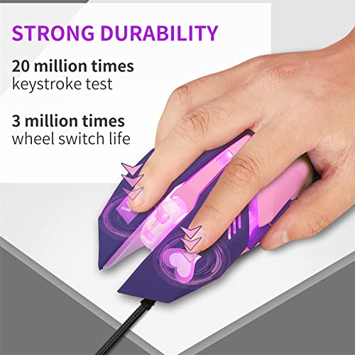 GreenPoster Computer Mice for Laptop Mouse Gaming Pointing Device Wired Silent Luminescent Cute photoelectric,Purple,135x70x40mm