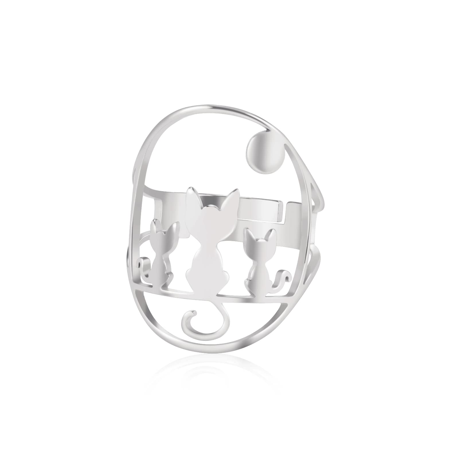 Hipee Cute Cat Ring For Women (Style 1 - Silver, Adjustable)