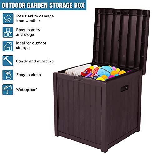 Volowoo 51Gallon Small Deck Box,Waterproof Plastic Lockable Indoor/Outdoor Storage Container and Seat for Patio Cushions and Gardening Tools,Store Items on Patio, Garage, Yard (Brown)