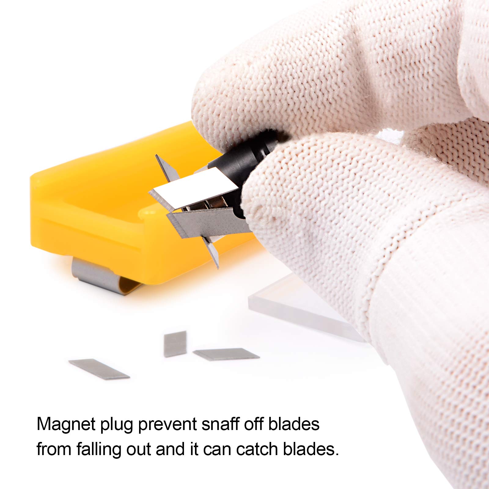 NEWISHTOOL Snap Off Blade Disposal Container Can to Break Utility Knife Blade, Trash Knife Blades Gather by Magnet Safe Storage Bank, Blade Dispenser Yellow Plastic Case with Hanging Clip