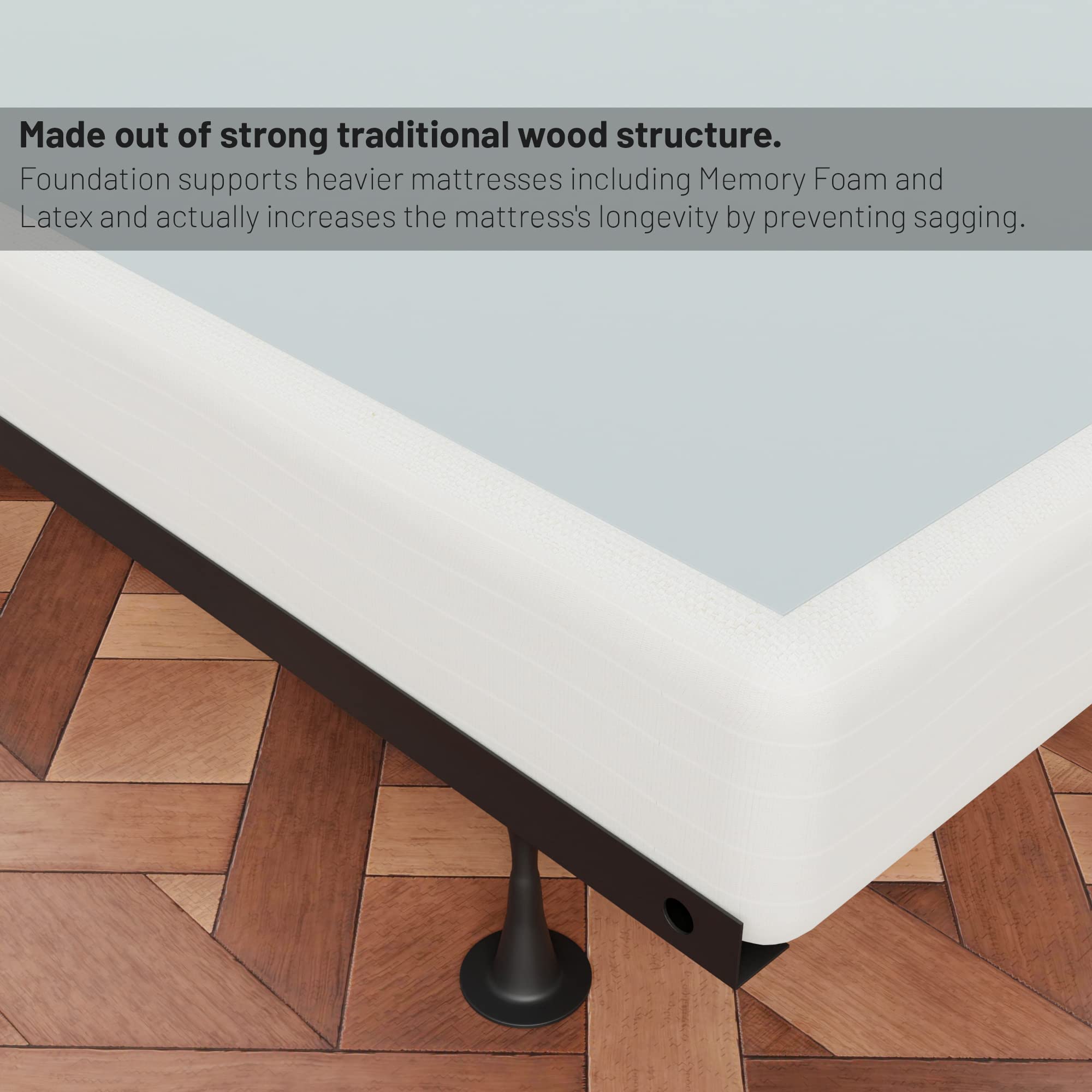 Spring Coil Coil, 8-Inch Sturdy Box Spring for Mattress Support-Durable and Easy to Assemble Natural Wood Foundation for Twin XL, White