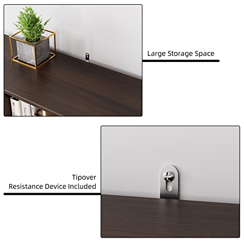 Senfot Bookcase 9 Cube, Modern Bookshelf Storage Cabinet with 2 Large Drawers, Free Standing Storage Organizer Book Shelves for Living Room, Office, Study, Brown