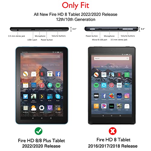 Fire HD 8 Tablet Case, Kids Case for Amazon Kindle Fire 8/8 Plus Tablet 10th/12th Generation 2020/2022 Release, Ubearkk Light Weight Shock Proof Anti Slip Protective Cases and Covers (Pink)