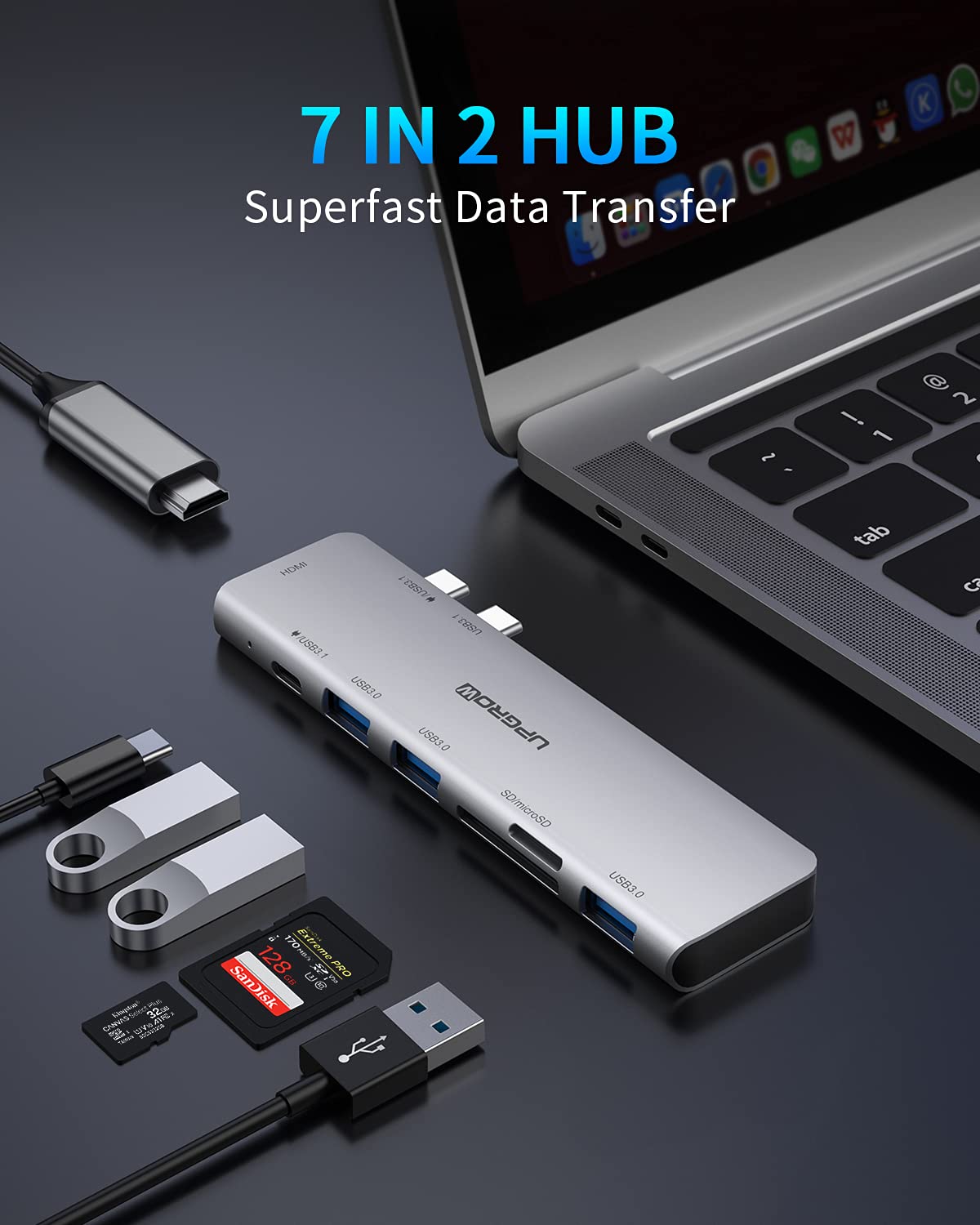 USB C Hub for MacBook, PowerExpand Direct 7-in-2 USB C Adapter Compatible with Thunderbolt 3 USB C Port, 100W Power Delivery, 4K HDMI, USB C and 2 USB A Data Ports, SD and microSD Card Reader