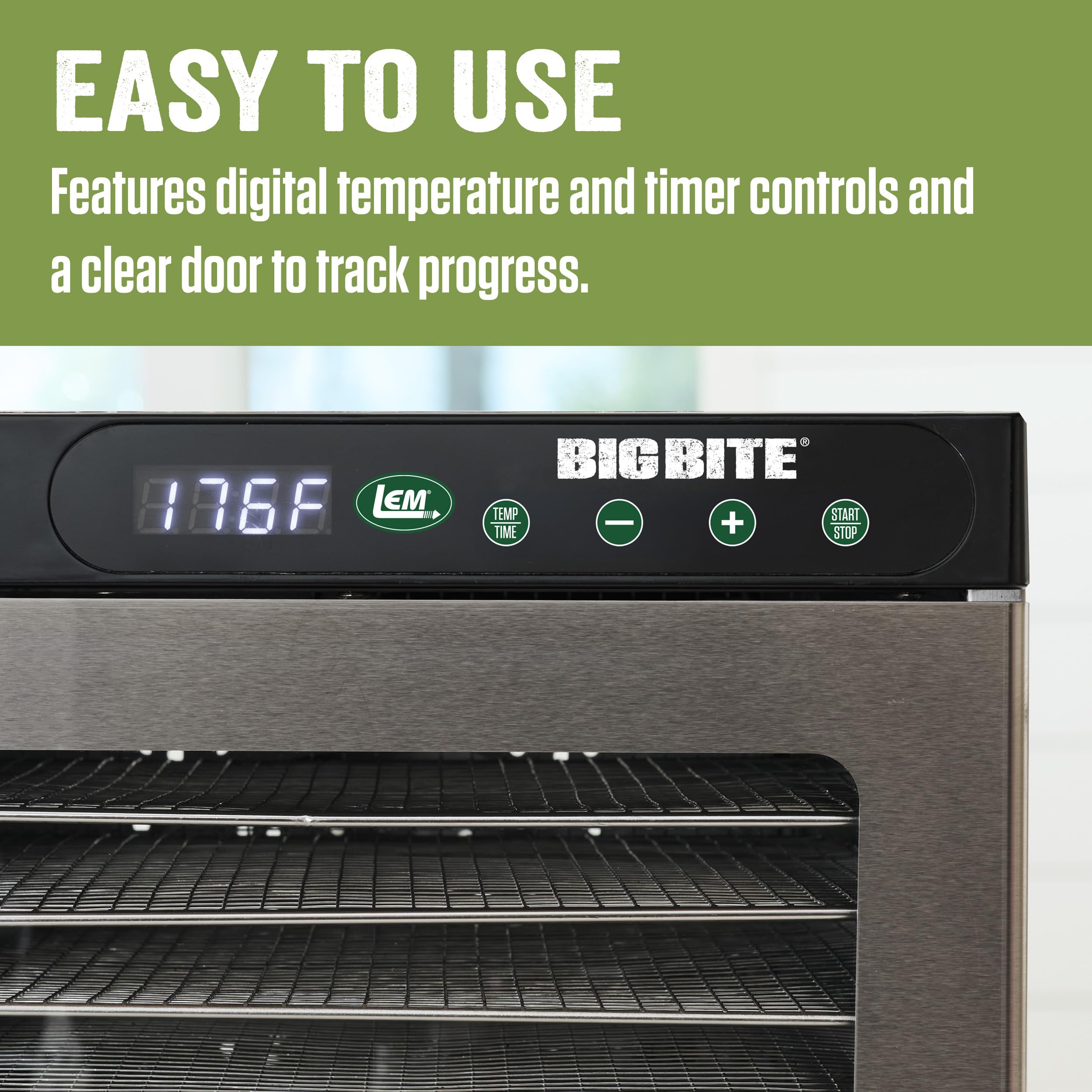 LEM Products BigBite 10-Tray Stainless Steel Dehydrator, Food Dehydrator for Beef Jerky, Meat, Vegetables, and Fruits, Includes Dryer Machine and 10 Trays, Silver
