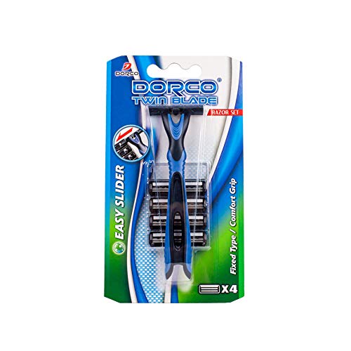 Dorco TNA 2000 | Disposable Razors for Men | Easy Slider Twin Blade, 4 Extra Cartridges included | Pack of 2