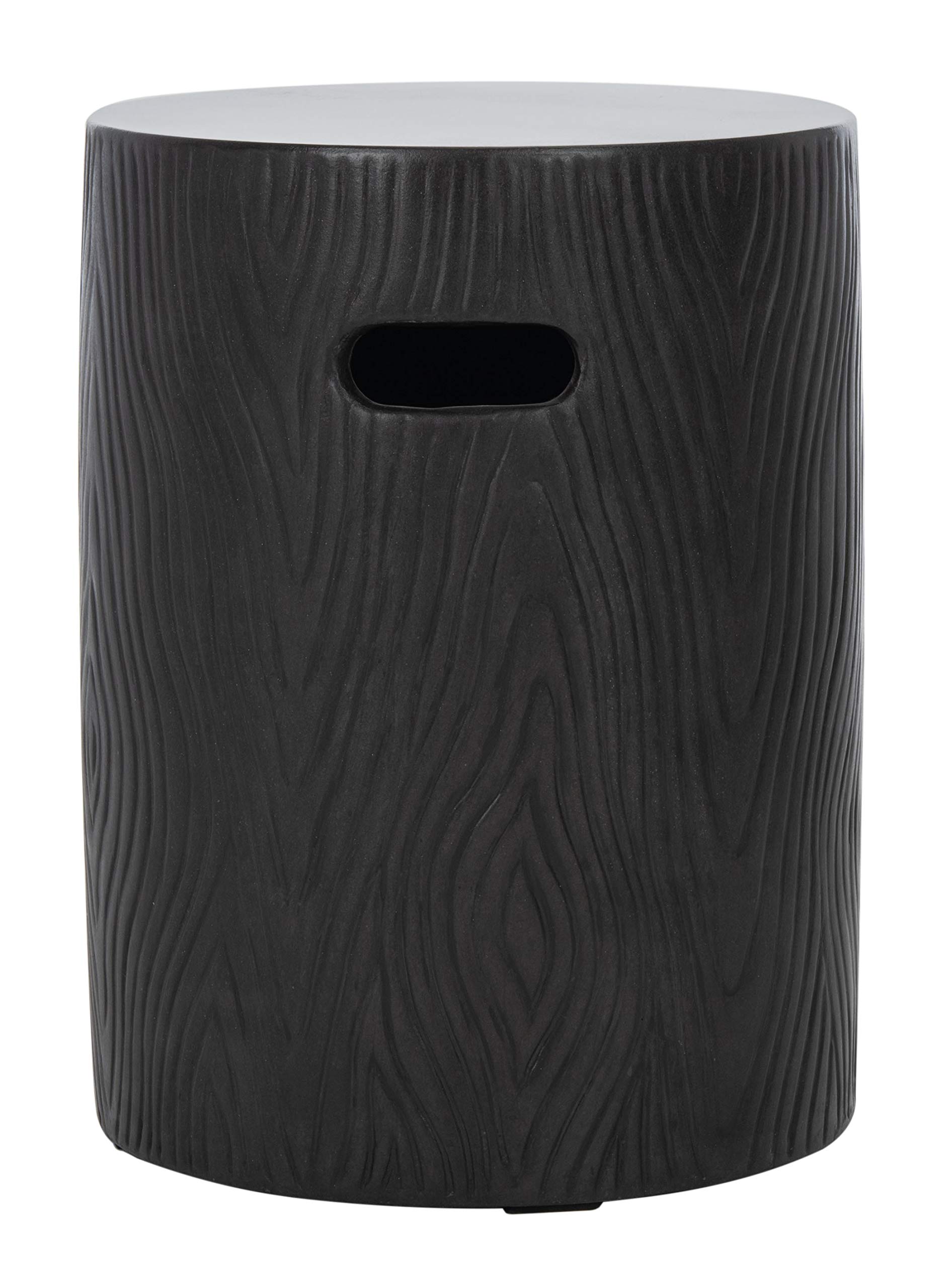SAFAVIEH Outdoor Trunk Black Modern Concrete Round Accent Table