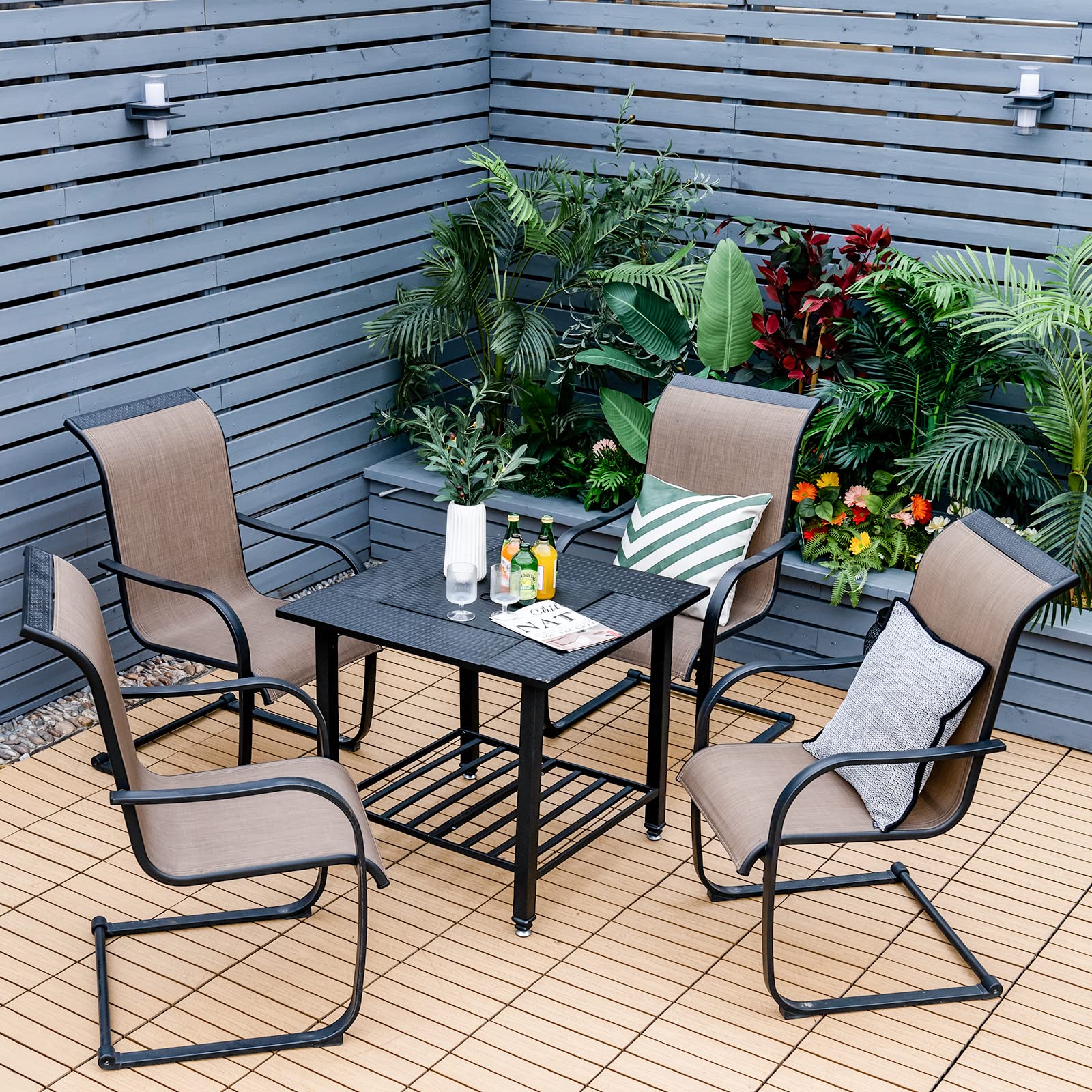 Giantex 4-in-1 Wood Burning Fire Pit, Square Firepit Table with Mesh Cover, Removable Lid, Cooking Grate, Log Grate and Fire Poker, Outdoor Fire Table for Garden Poolside Balcony