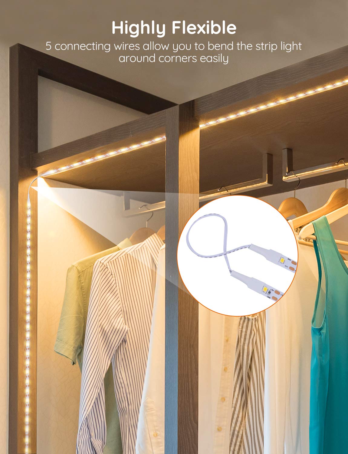 Govee Under Cabinet Lights, Motion Sensor LED Light Strip with Memory Function, 4pcs Adjustable Brightness and 3000K Warm White Closet Lights for Cabinet, Counter, Kitchen, Bedroom