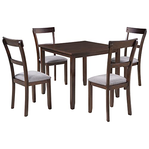 Merax 5-Piece Rectangular Wood Table Set with 4 Chairs for Kitchen and Dining Room, Walnut_1