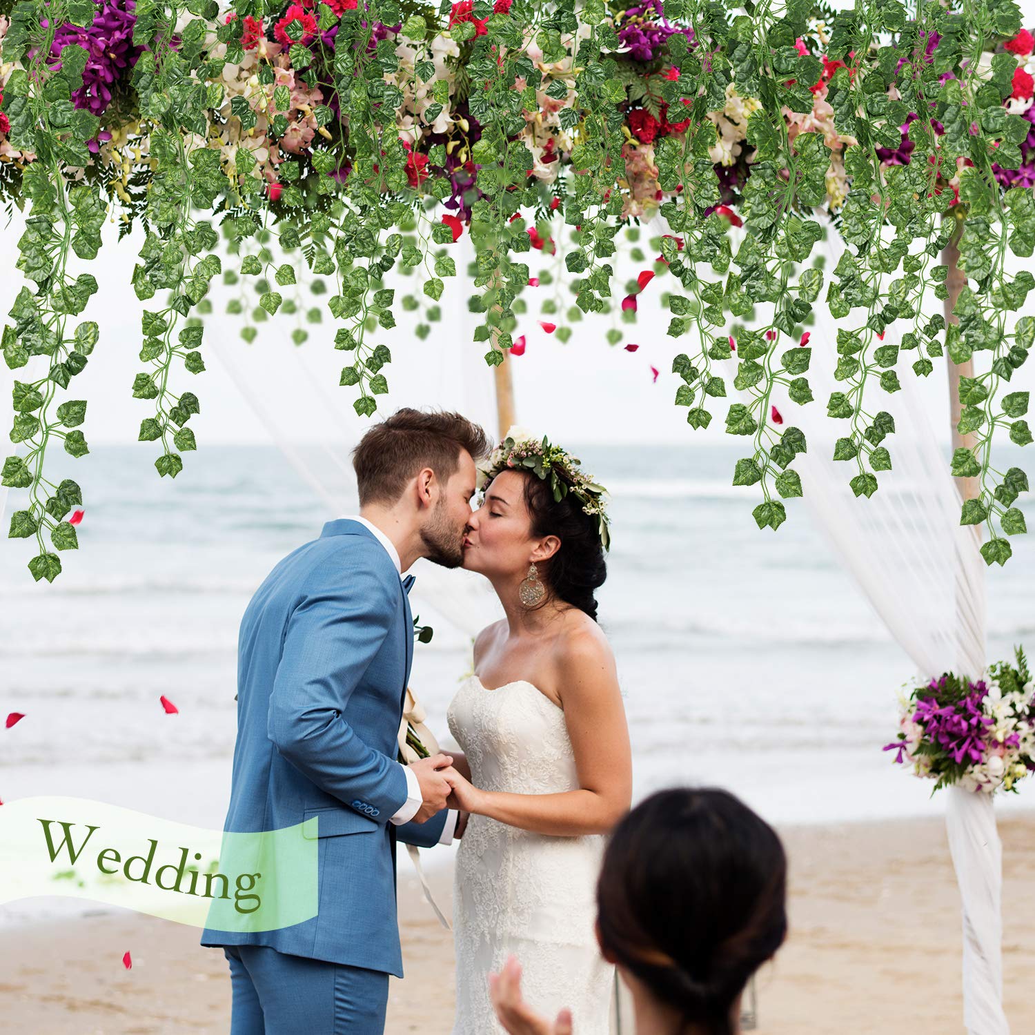 Yatim 90 CM Glabrous Grape Ivy Vine Artificial Plants Greeny Chain Wall Hanging Leaves for Home Room Garden Wedding Garland Outside Decoration Pack of 2