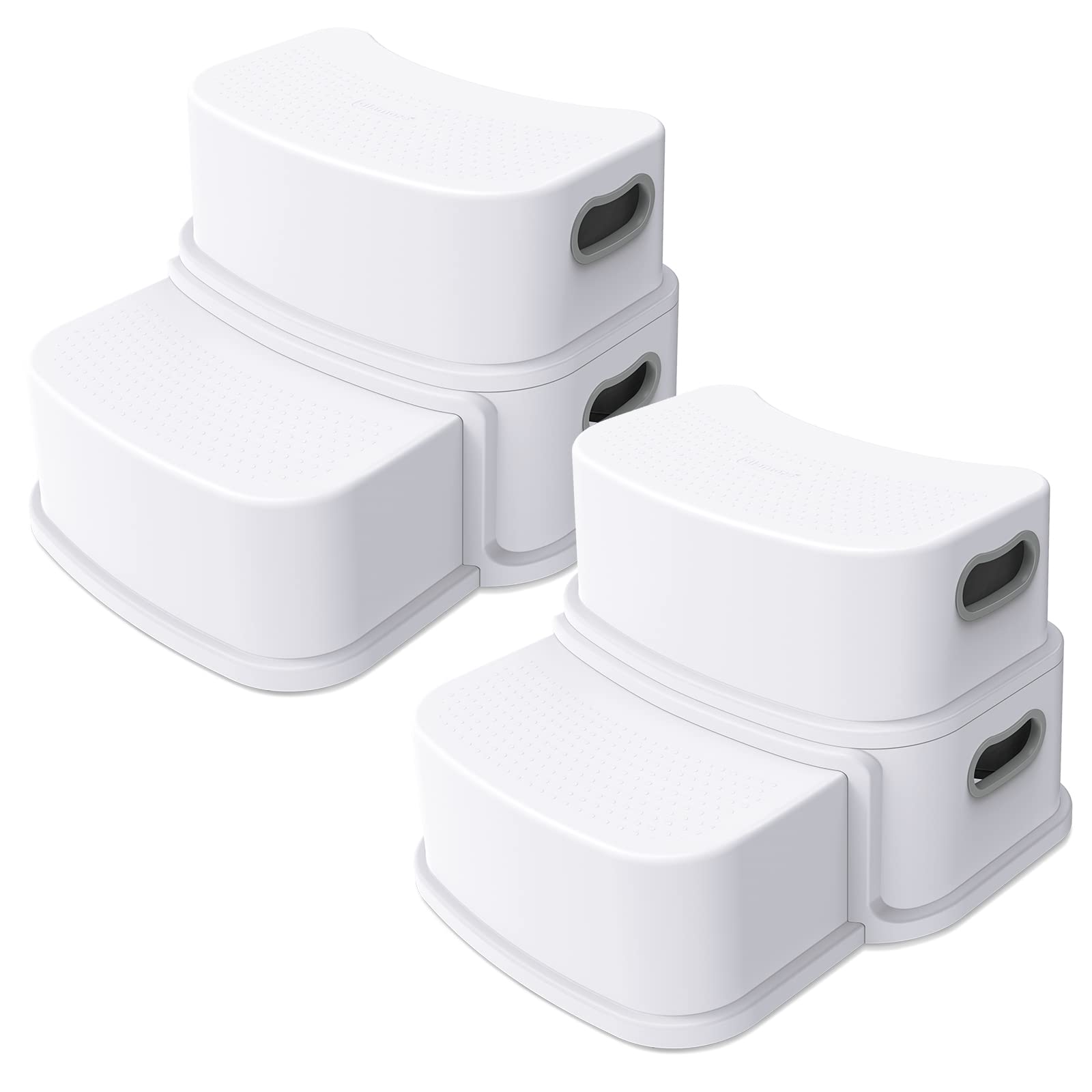Glamore 2 Step Stool for Kids, Toddler Step Stool, Kids Step Stool for Potty Training, Bathroom Toilet Stool, Slip Resistant, Dual Height 4.5"- 9.4", Dual Width 5"- 6", White 2 Pack