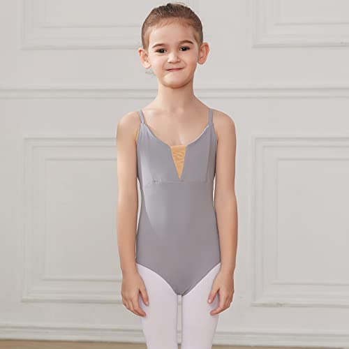 HIPPOSEUS Girls Toddler V Neck Camisole Leotards for Ballet Dance Gymnastics with Adjustable Straps,Y06-1-Grey, 4-5T