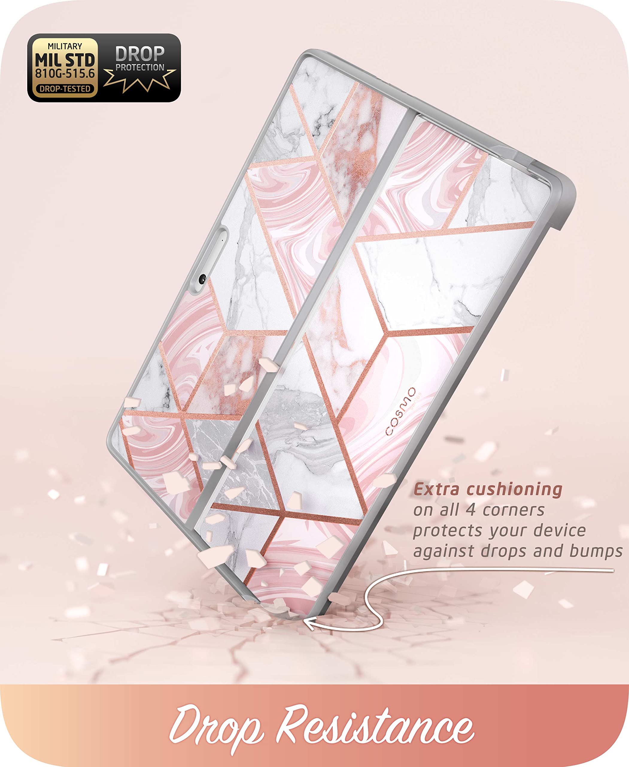 i-Blason Cosmo for Microsoft Surface Pro 11 Case/Pro 10 Case/Pro 9 Case 5G Slim Stylish Protective Bumper Shockproof Stand Folio Case for Surface Pro 9 Compatible with Type Cover Keyboard, Marble