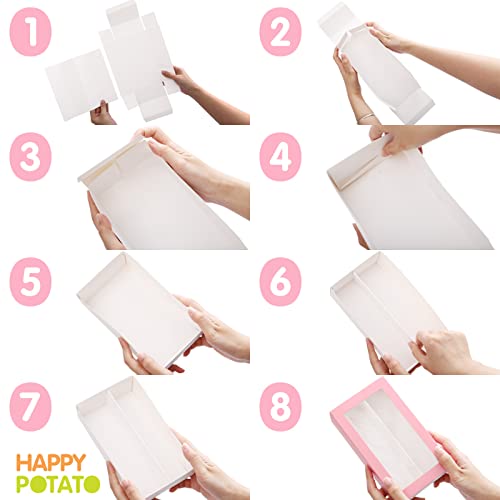 HAPPY POTATO 15 Pack Macaron Boxes, Macaron Gift Box for 12, Macaron Packaging Boxes with Clear Window, Pink Macaron Gift Boxes without Macarons inside (Interior Mesurement 7.2×4×1.9 Inches)