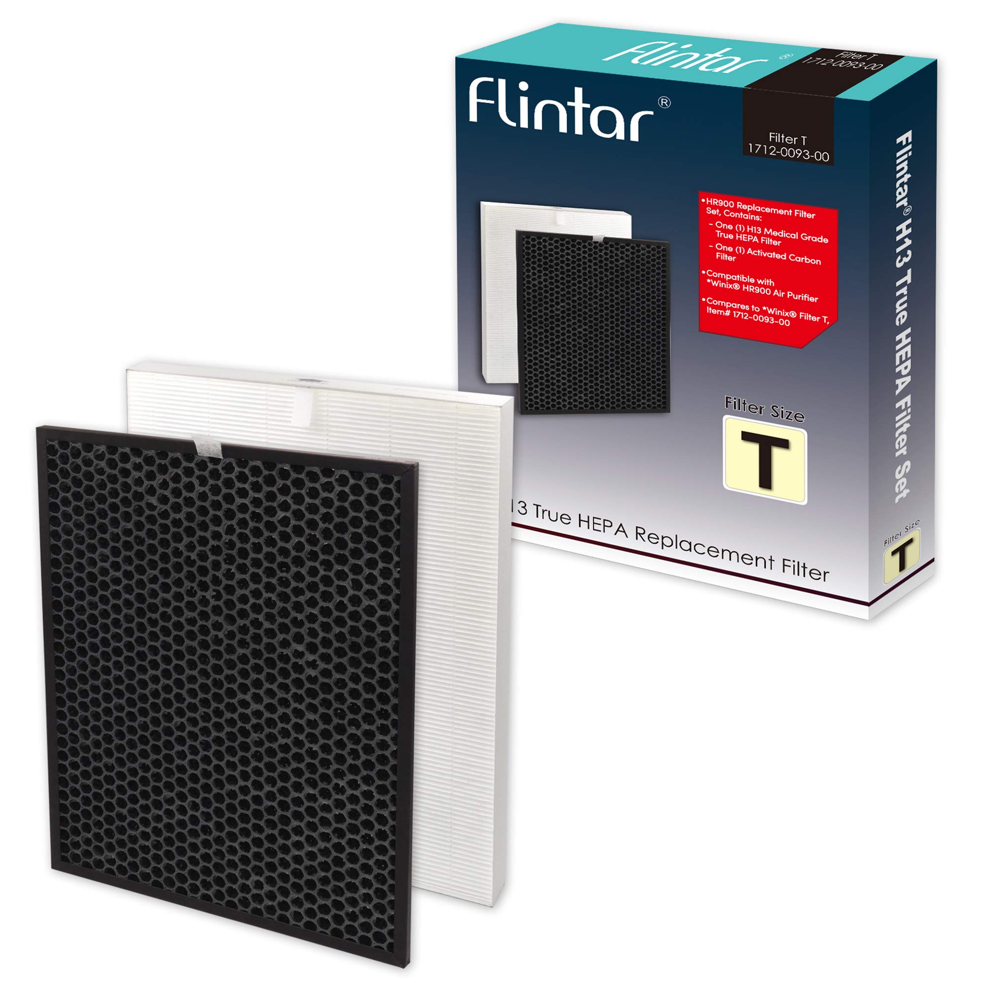 Flintar HR900 H13 True HEPA Replacement Filter T, Compatible with Winix HR900 Air Purifier, H13 Grade True HEPA and Activated Carbon Filter, Item Number 1712-0093-00, Filter T
