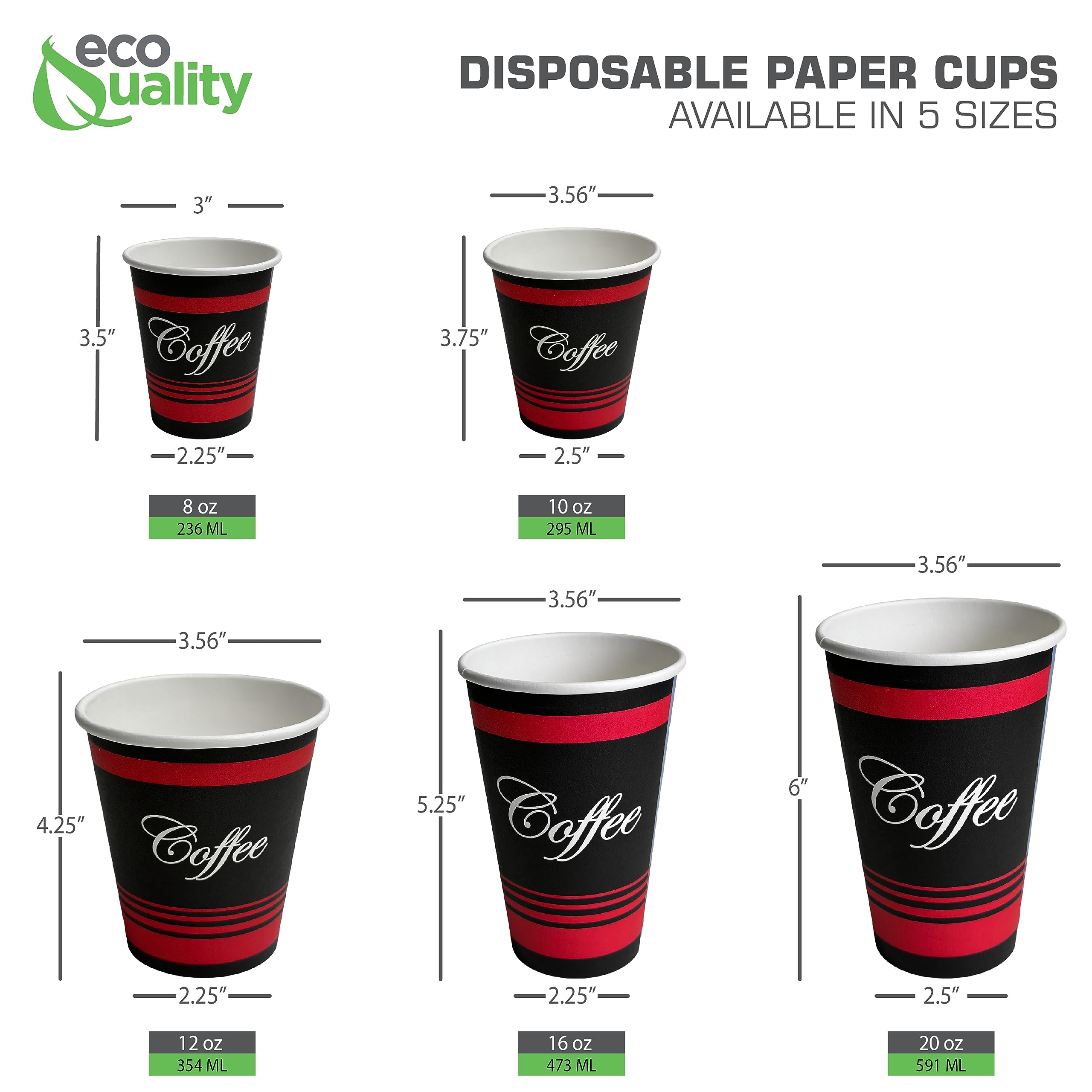 EcoQuality 10oz Classic Durable Disposable Paper Coffee Hot Cups For Hot/Cold Drink, Coffee, Tea, Cocoa, Travel, Office, Home, Cider, Hot Chocolate, To go (10 ounce - 50 Count Cups) (50)