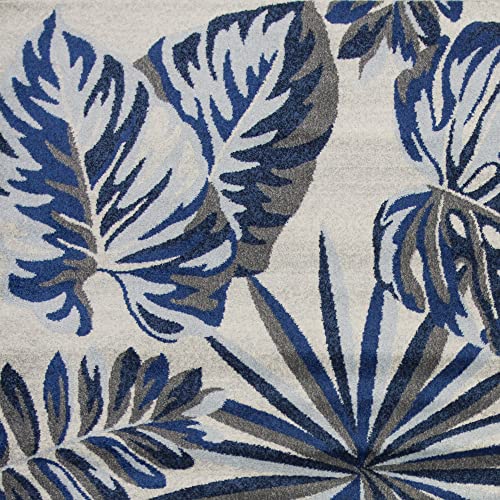 New Home Tropical Palm Leaves 9'10 x 13'2 Area Rug in Grey/Blue