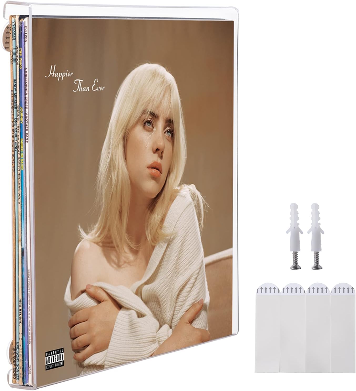 Kalami Vinyl Record Wall Mount Shelves, 12" Vinyl Holder for Album Record Storage & Display, Clear Acrylic Floating Frame for Up to 6 Single Records (KLMQH02)