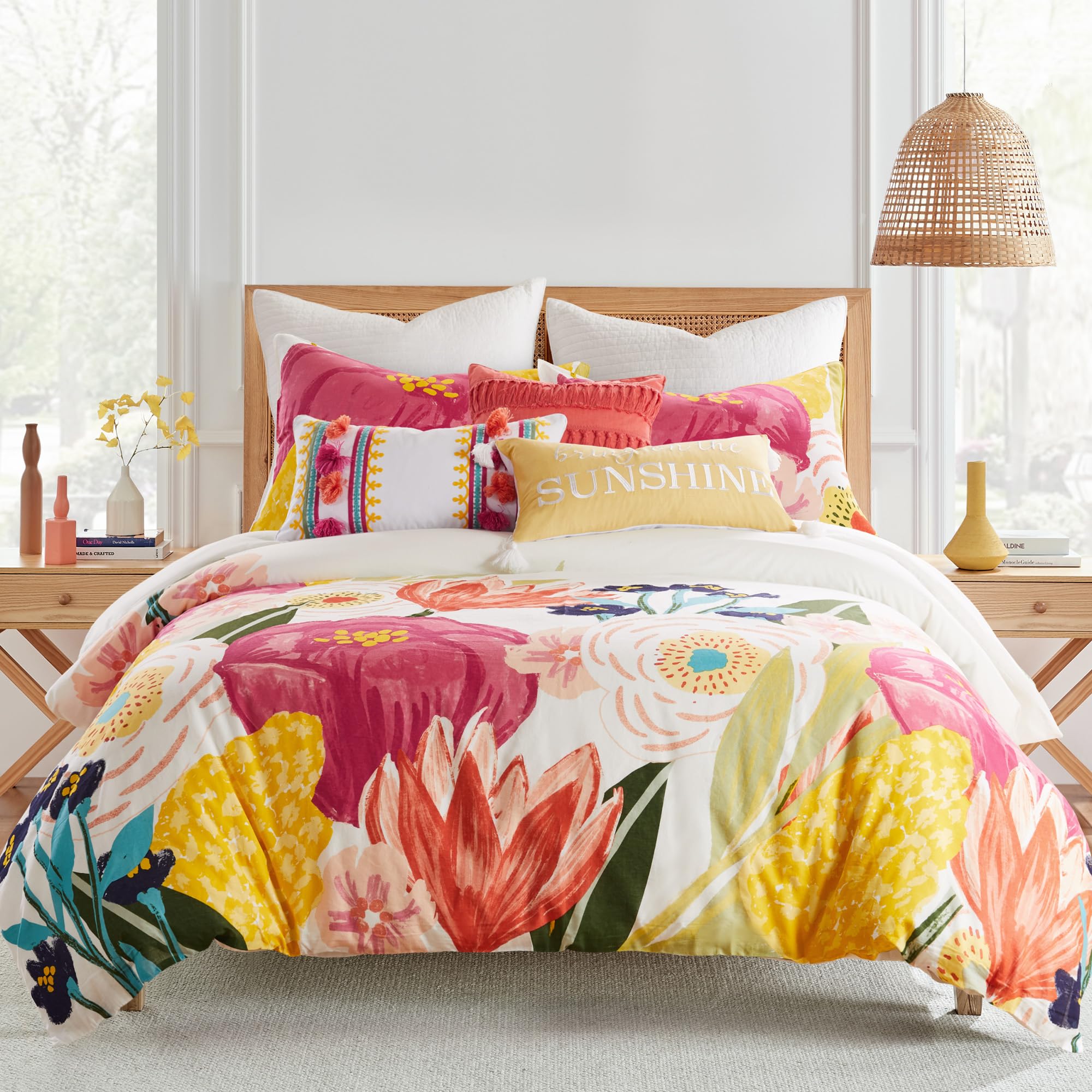 Levtex Home - Grandiflora Duvet Cover Set - King Duvet Cover + Two King Pillow Cases - Multicolor Bold Contemporary Floral - Duvet Cover (106 x 94in.) and Pillow Case (36 x 20in.) - Cotton