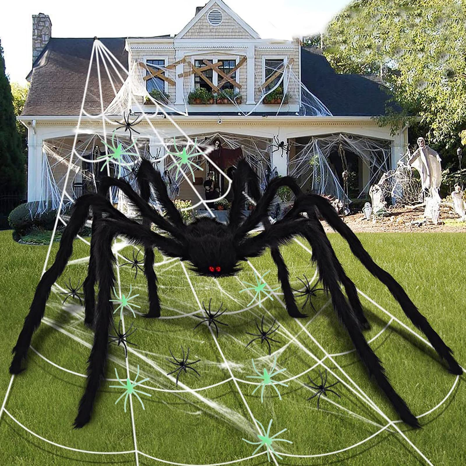 GEDIAO Halloween Spider Decorations 200" Halloween Spider Web + 50" Giant Spider + 40pcs Small Spider for Indoor Outdoor Halloween Decor Yard Party Haunted House Décor