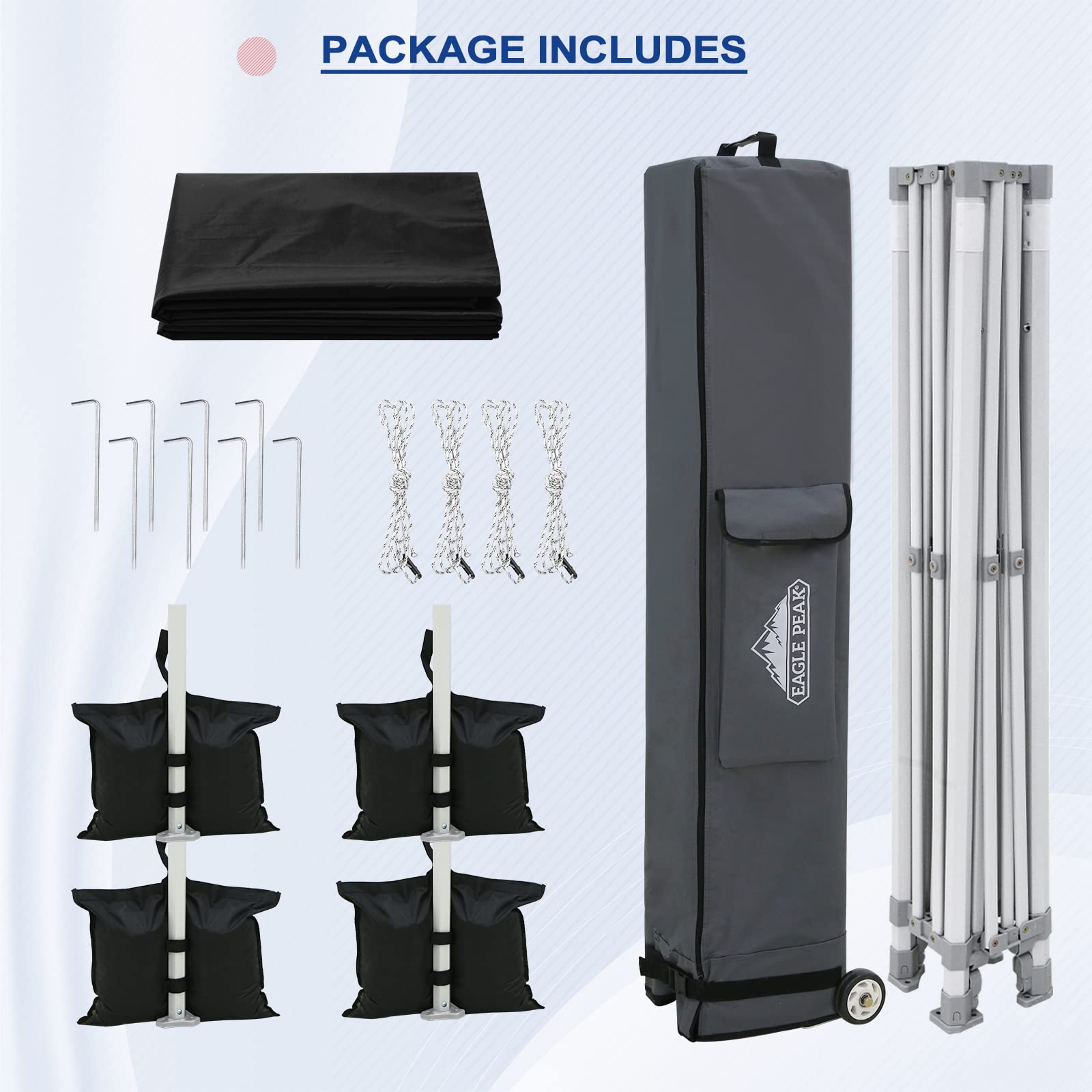 EAGLE PEAK 10x10 Heavy Duty Pop up Commercial Canopy Tent Instant Sun Shelter with Roller Bag, 4 Sandbags, Black