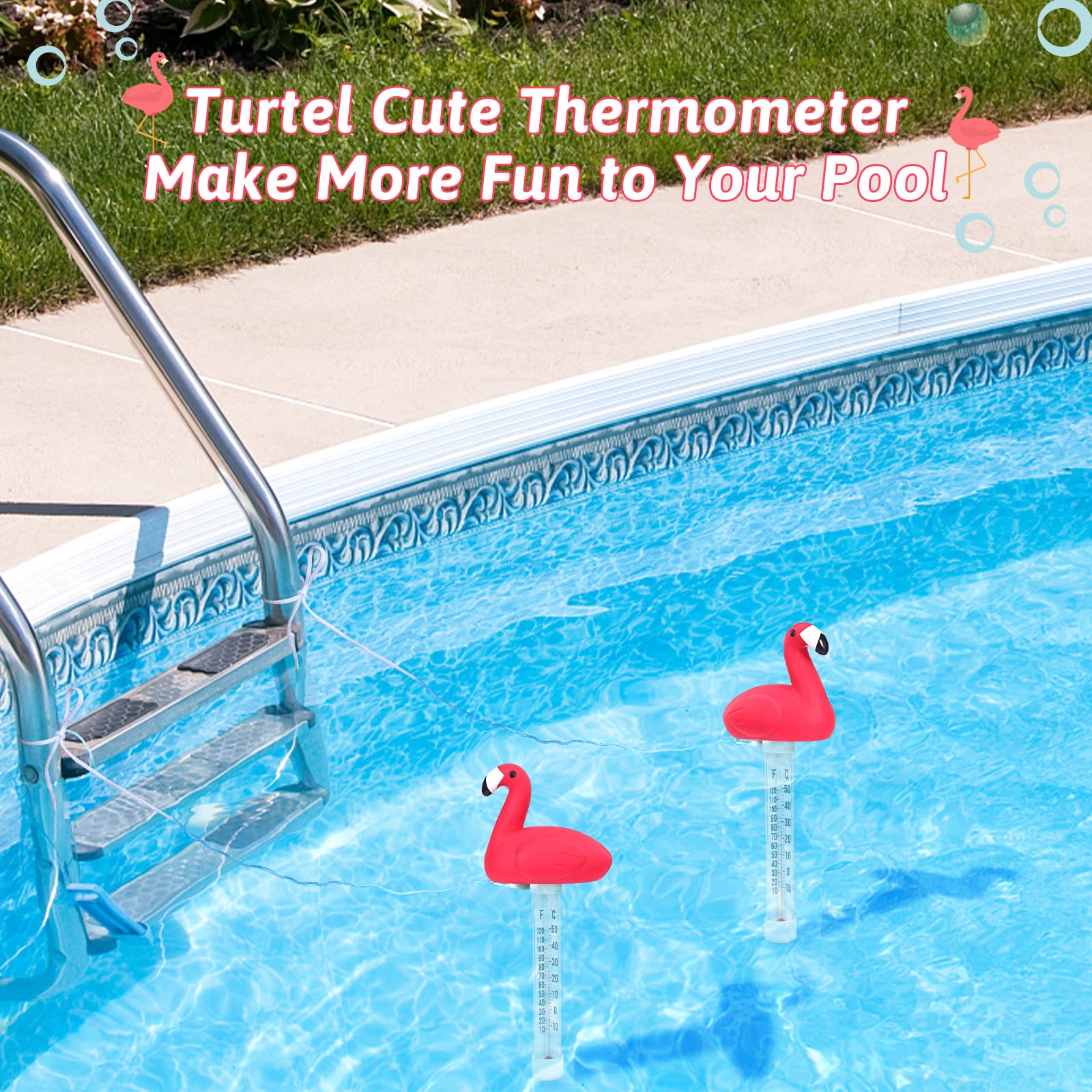 Floating Pool Thermometer, Pool Temperature Thermometer for Cold Plunge, Large Display, Easy to Read, Shatter Resistant, for Outdoor & Indoor Swimming Pools, Spas, Hot Tubs & Aquariums (Flamingo)