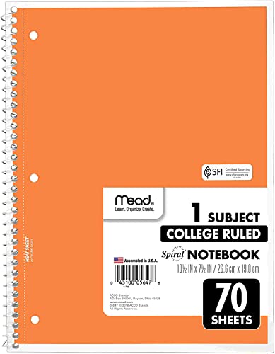 Mead Spiral Notebook, 12 Pack of 1-Subject College Ruled Spiral Bound Notebooks, Pastel Color Cute School Notebooks, 70 Pages