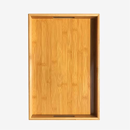 Serving Tray Bamboo with Handles- Decorative Rectangular Trays -Organizer Tray for Dinner,Tea,Coffee,Ottoman or Any Food,Great for Kitchen,Bedroom,Living Room,Bathroom,hotel-17inches (Nature one)