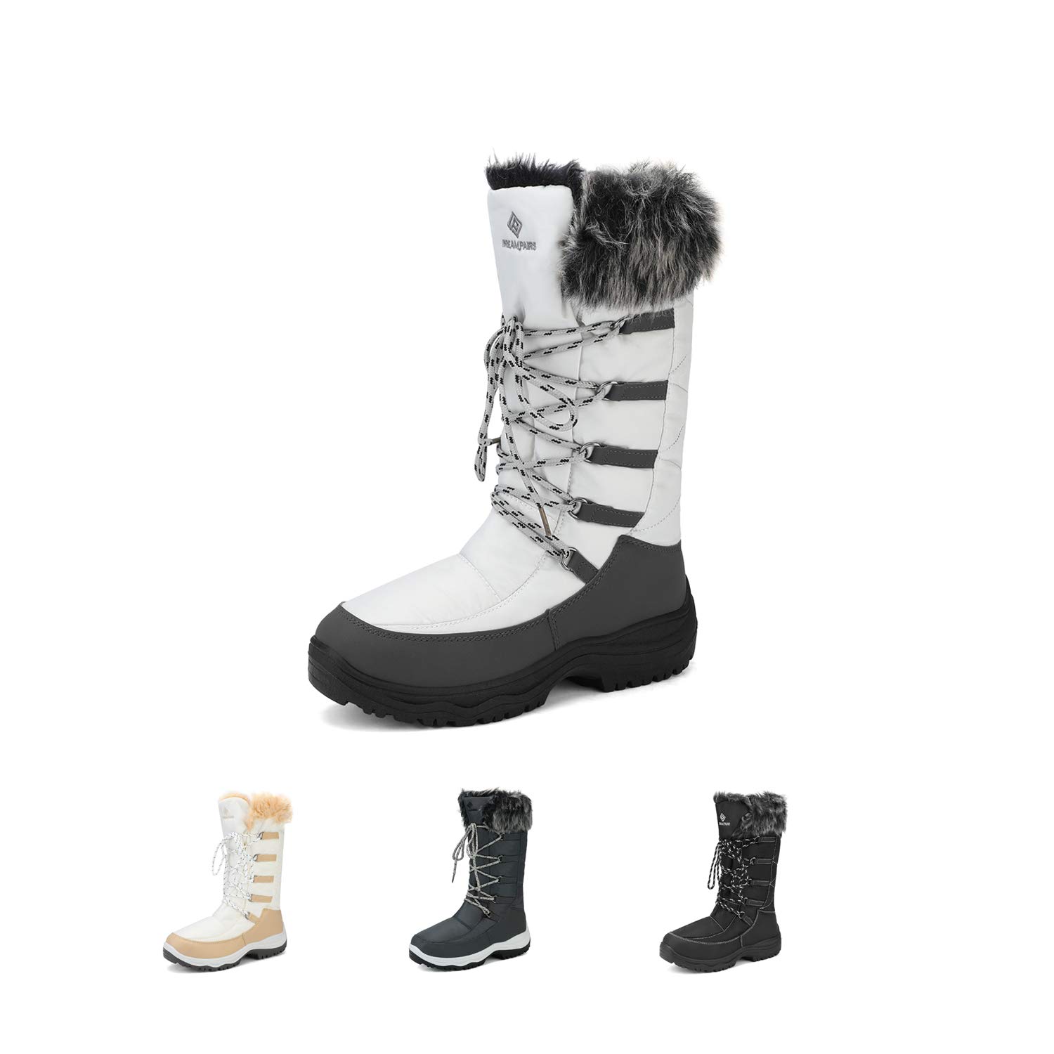 DREAM PAIRS Women's Warm Faux Fur Lined Mid-Calf Winter Snow Boots,Size 7,GREY/TAUPE,MAINE