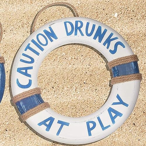 MEANT2TOBE Tiki Bar Hut, Hand Carved Buoy Cute Lifesaver Rings “Ship Faced Aquaholic” & “Caution Drunks at Play”, Sign Pool Decorations, Beach Décor Life Ring, Tiki Bar Decorations