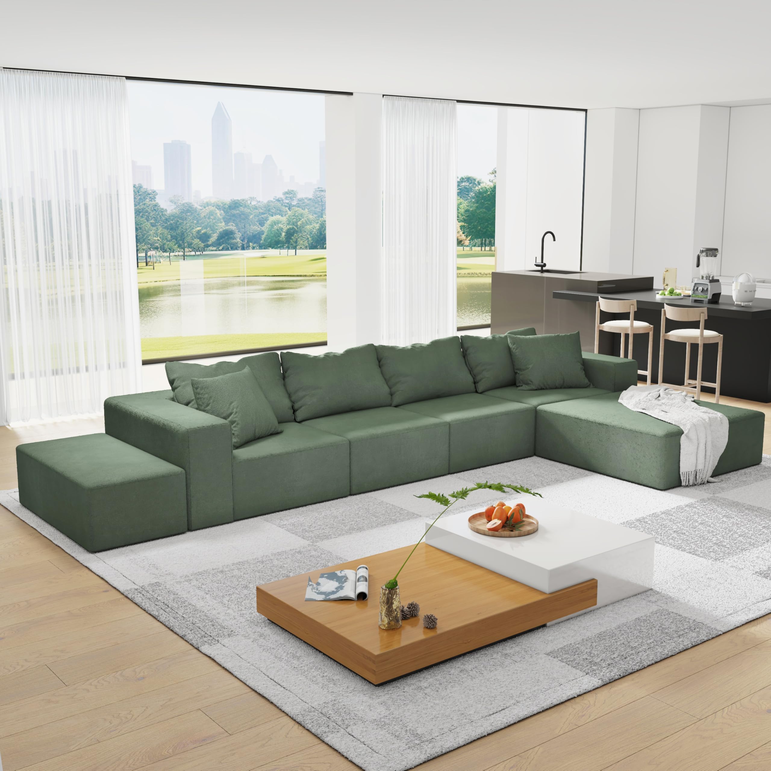 JUIKURY Modern Upholstered Sectional Sofa Couch Set,Modular 132" L Shaped Sectional Living Room Sofa Set with 6 Pillows,Free Combination Sofa Couch for Living Room,Bedroom