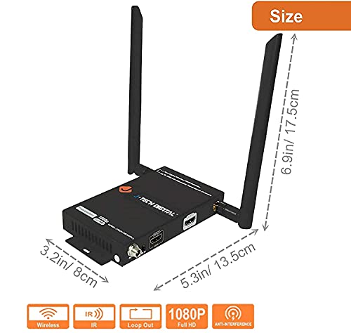 J-Tech Digital Wireless HDMI Extender 1X2 up to 200ft 1080P with HDMI Loop Output IR Passthrough (Receiver Only)