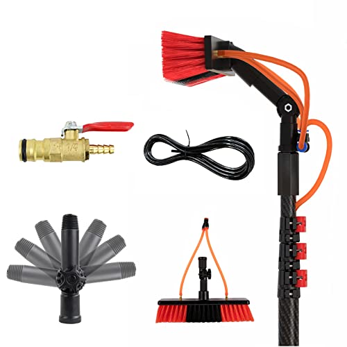 Glass Cleaning Brush, Home Water Fed Telescopic Pole Kit Solar Panel Brush Rotating for Solar Photovoltaic Panel, Car Trucks Windows Washing, 2 Water Pores,10.8m/36ft