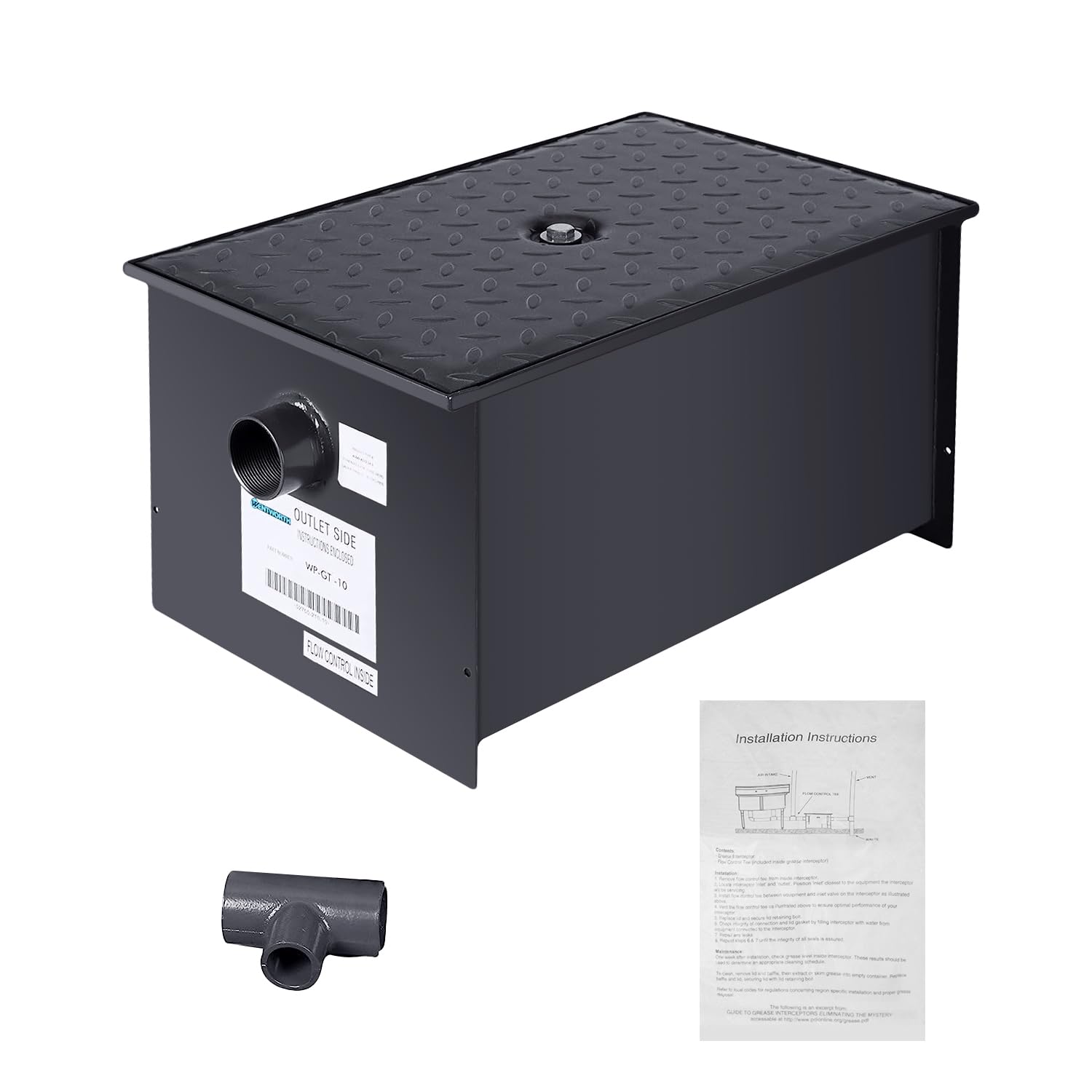 Wentworth 50 Pound Commercial Grease Trap Interceptor for Restaurant Under Sink Kitchen, 25 GPM, WP-GT-25