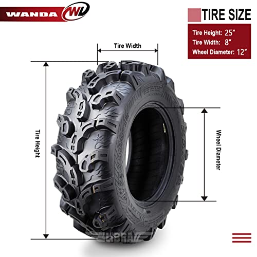Set 4 Premium WANDA ATV/UTV tires 25x8-12 25x8x12 Front & Rear Super Lug Mud