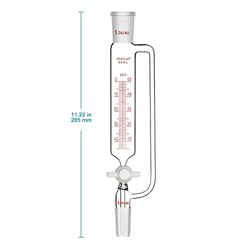 stonylab Pressure Equalizing Graduated Addition Funnel, Borosilicate Glass Dropping Funnel 24/40 Joint 50 ml with PTFE Stopcock for Laboratory (50 ml)