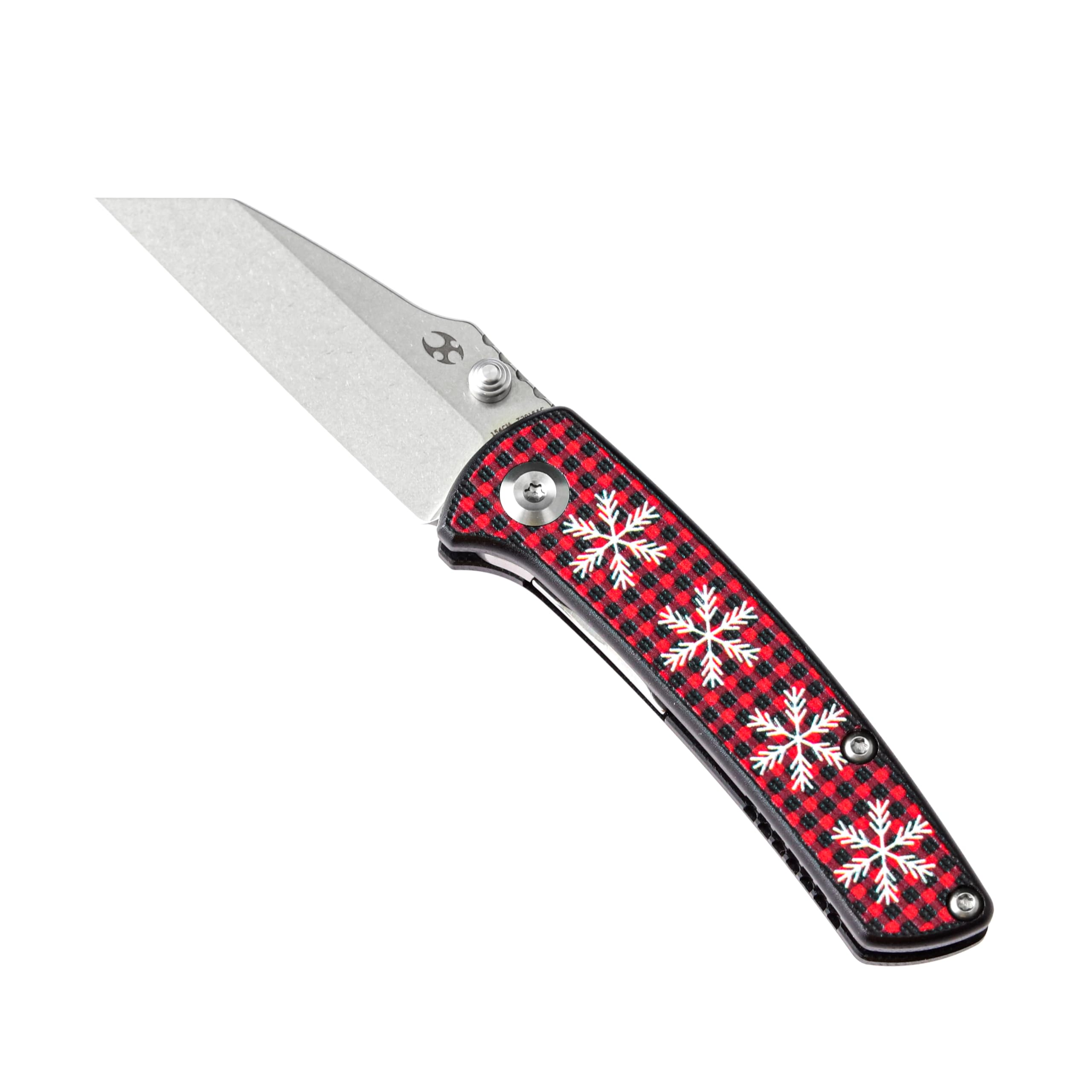KANSEPT Mini Main Street Pocket EDC Pocket Knife 2.26'' 154CM Material Pocket Folding Knife withPlaid Red and Black G10 with Snowflake Print Handle EDC Box Opener Folding Knife T2015AC